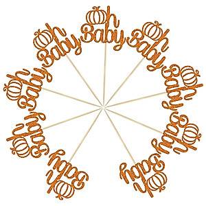 Gyufise 24Pcs Pumpkin Oh Baby Cupcake Toppers Orange Glitter Fall Theme Cupcake Picks Pumpkin Themed Baby Shower Birthday Thanksgiving Halloween Party Cake Decorations Supplies