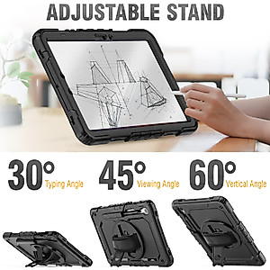 HXCASEAC Case for Galaxy Tab S9 / S9 FE 5G Case, Protective with Screen Protector/Hand Strap/S Pen Holder, Heavy Duty Shockproof for Samsung Galaxy S9 FE Tablet Case 10.9 inch / 11 inch - Black