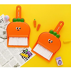 Generic Cute Carrot Mini Broom and Dustpan Set for Desk, Small Dustpan and Brush Set, Orange