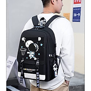 Stylish Computer Backpack with USB Port Business Work for Men/Women Cartoon astronaut Glow at nightPattern (Astronaut Black 1)…