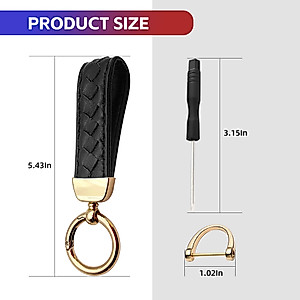 NTNEV Genuine Leather Car Keychain, Universal Car Key FOB Keychain, handmade knitted car key chain, 360 Degree Rotating with Anti-Lost D-Ring, 2 Key Rings and 1 Screwdriver, Unisex-Black