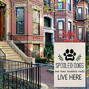 Dog Garden Flag Spoiled Dogs Vertical Burlap Double Sided There Household Staff Live Here Outdoor Decor Yard Lawn Home Decoration 12.5 x 18 Inch