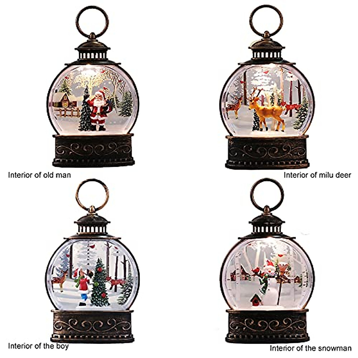 Actaday 5.9" Christmas Snow Globe Lantern Snowman, Christmas Night Light, Button Battery (Include) Operated Lighted Water Glittering Lantern for Christmas Festival Decoration Gifts
