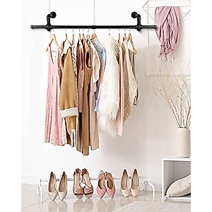 MUZIK 2Pcs Clothes Rack, 45 Inch Industrial Pipe Wall Mounted Garment Rack, Multi-Purpose Closet Rods for Hanging Clothes, Heavy Duty Detachable Hanging Rod for Laundry Room and Closet Storage