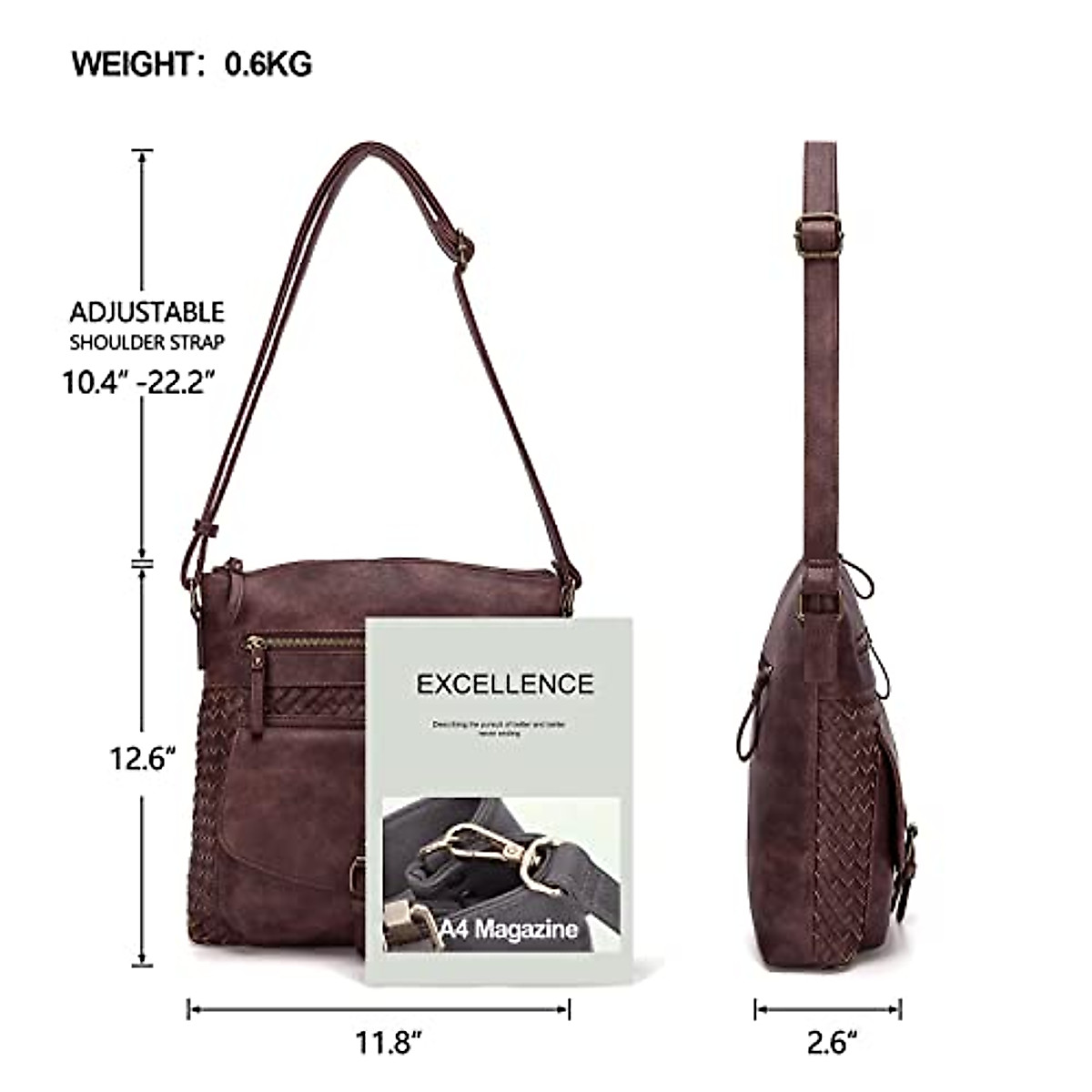 KouLi Buir Crossbody Purses for Women - PU Leather Shoulder Handbags Sling Bag Crossboby Bags Medium Multi Pockets (Dark Brown)