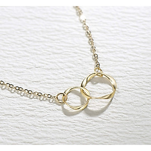 AGVANA 14K Real Gold Two Interlocking Infinity Eternity Circles Necklace for Women Mother Necklace Fine Jewelry Anniversary Birthday Gifts for Women Mom Wife Her