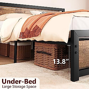 Amyove King Size Bed Frame with Wooden Headboard, 14 inch King Metal Bed Platform No Box Spring Needed with Heavy Duty Steel Slat, Easy to Assemble Noise Free Mattress Foundation - King