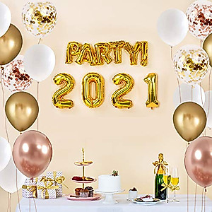 Rose Gold Confetti Latex Balloons, 60 pcs 12 inch White Metallic Gold Party Balloon with 33 Ft Rose Gold Ribbon for Birthday Wedding Anniversary Bridal Shower Decoration