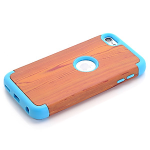 iPod Touch 6th Generation Case, iPod Touch 6 Case,SAVYOU 3 in 1 Wood Grain Pattern Hybrid Hard Case Cover with Soft Silicone Inner Case for Apple iPod Touch 5/6(Blue)