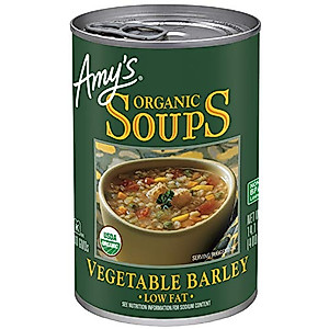 Amy’s Soup, Vegan Vegetable Barley Soup, Low Fat, Made With Organic Tomatoes, Carrots and Celery, Canned Soup, 14.1 Oz