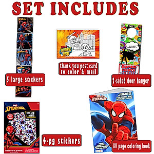 Disney Studios Spiderman Stickers Activity Set - Bundle Includes Spiderman Stickers, Spiderman Coloring Book, Superhero Door Hanger, Thank You Card Craft