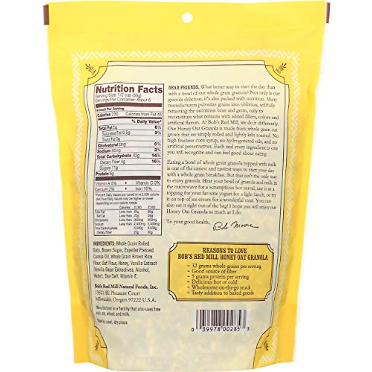 Bobs Red Mill Cereal Granola Honey Oat, 12 oz