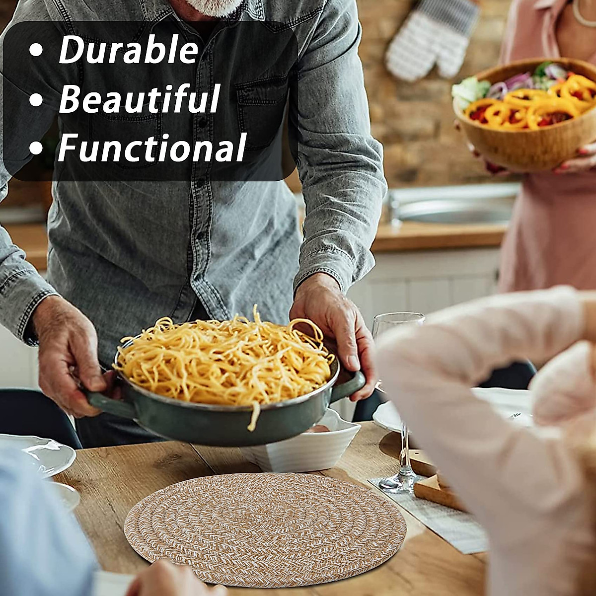 Trivet Round Hot Pads 4pcs 7.9 Inches*9.5inches Diameter 100% Eco Pure Cotton Thread Weave Trivets for Hot Pots and Pans/Kitchen Trivets for Hot Dishes Hot Pot Holders