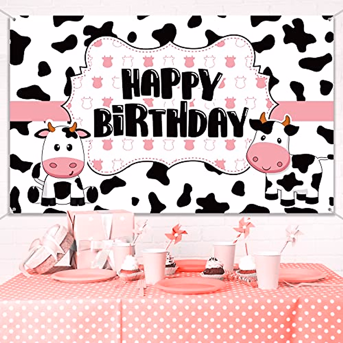 Cow Birthday Party Supplies Funny Cow Party Decorations Backdrop Cow Themed Birthday Banner Happy Birthday Photography Background for Farm Birthday Party Farm Animal Theme Party Favors, 71 x 43 Inch