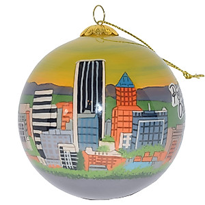 Blown Glass Christmas Ornament | Portland Oregon Skyline | Hand Painted Inside | Original Art | Includes Gift Box