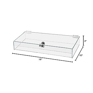Acrylic Locking Display Case with Keys 16" x 10" x 3" Clear Countertop Flat Rectangular Tray with Lid for Tradeshows Expos Flea Markets and Swap Meets by Marketing Holders