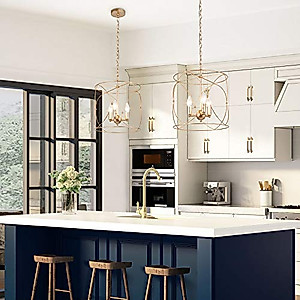 classy leaves Gold Chandelier, Gold Pendant Lighting, Cylinder Foyer Pendant Lighting for Kitchen Island & Dining Room, Gold Finish, 13’’ L x 13’’ W x 14’’ H