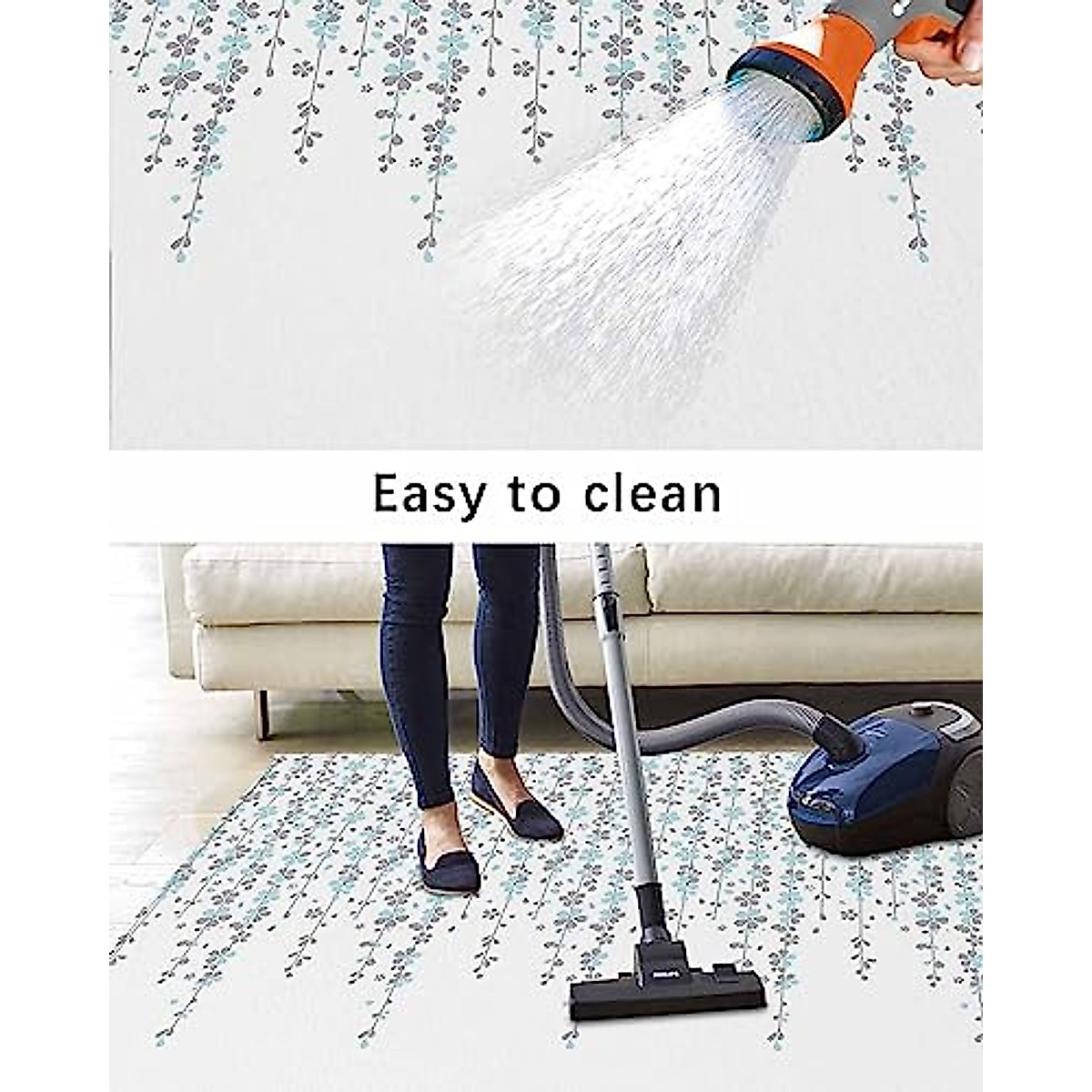 Green Spring Flowers Outdoor Rug for Patio/Deck/Porch, Non-Slip Large Area Rug 5x8 Ft, Green Grey Cherry Blossoms Dangling Indoor Outdoor Rugs Washable Area Rugs, Reversible Camping Rug Carpet Runner