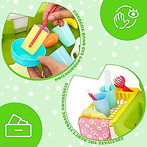 EAPURA Kids Kitchen Sink Toy Set, 47PCS Kitchen Sink Toy with Upgraded Electric Faucet, Frog Swimming Pool Floating Fishing Toy, Children's Role-Playing Dishwasher Toy.