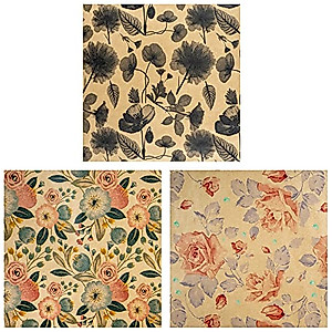 RUSPEPA Wrapping Paper Rolls with Tags and Jute String - 17 inches x 10 feet per Roll, Total of 3 Rolls, Flowers