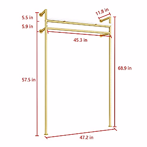 FURVOKIA Creative Wall Mounted 1 Tier Clothes Display Rack,Clothing Retail Store Floor-Standing Garment Rack,Organization Clothing Metal Hanging Rod,Storage Shoes Bags Shelf (47.2" L, Gold A)