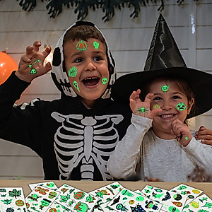 Halloween Tattoos for Kids, 10 Sheets 98 Pcs Glow in the Dark Halloween Temporary Tattoos Stickers for Halloween Party Favors Skeleton Pumpkin Tattoos Kids Prizes Trick or Treat Goodie Bag Stuffers