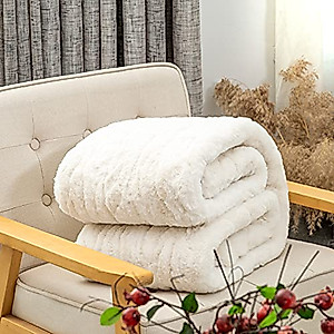 GLORY SEASON Comfy Warm Blanket Faux Fur Throw Blanket Fuzzy Ultra Soft Cozy Fluffy Blanket for Bed Couch and Living Room Sofa,Chair,50x60 inches Off White