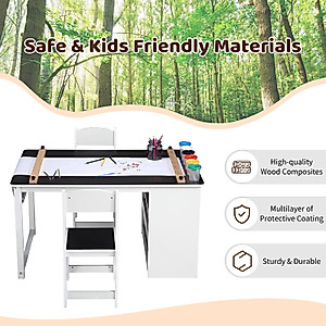 Kids Art Table and 2 Chairs,Toddler Craft and Play Wood Activity Table With Storage Bins, Drawing Desk, Kids Activity Table and Study Table, Activity & Crafts for Children Wooden Furniture (Grey)