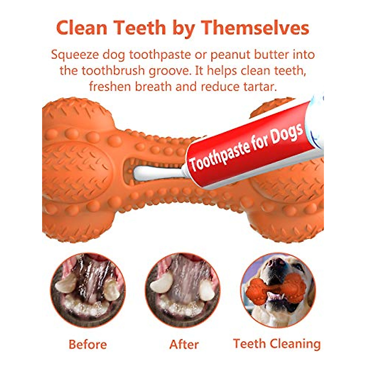 SCHITEC Squeaky Dog Chew Toy, Tough Durable Natural Rubber Bone with Toothbrush, Indestructible for Aggressive Chewers Large Medium Breed Teeth Cleaning