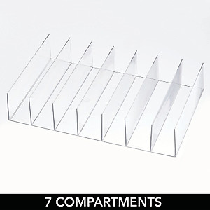 mDesign Plastic Divided Clutch Organizer for Closets, Bedrooms, Dressers - Closet Shelf Storage Solution for Purses, Wallets, Bill Folds, and Accessories - 7 Sections - Lumiere Collection - Clear