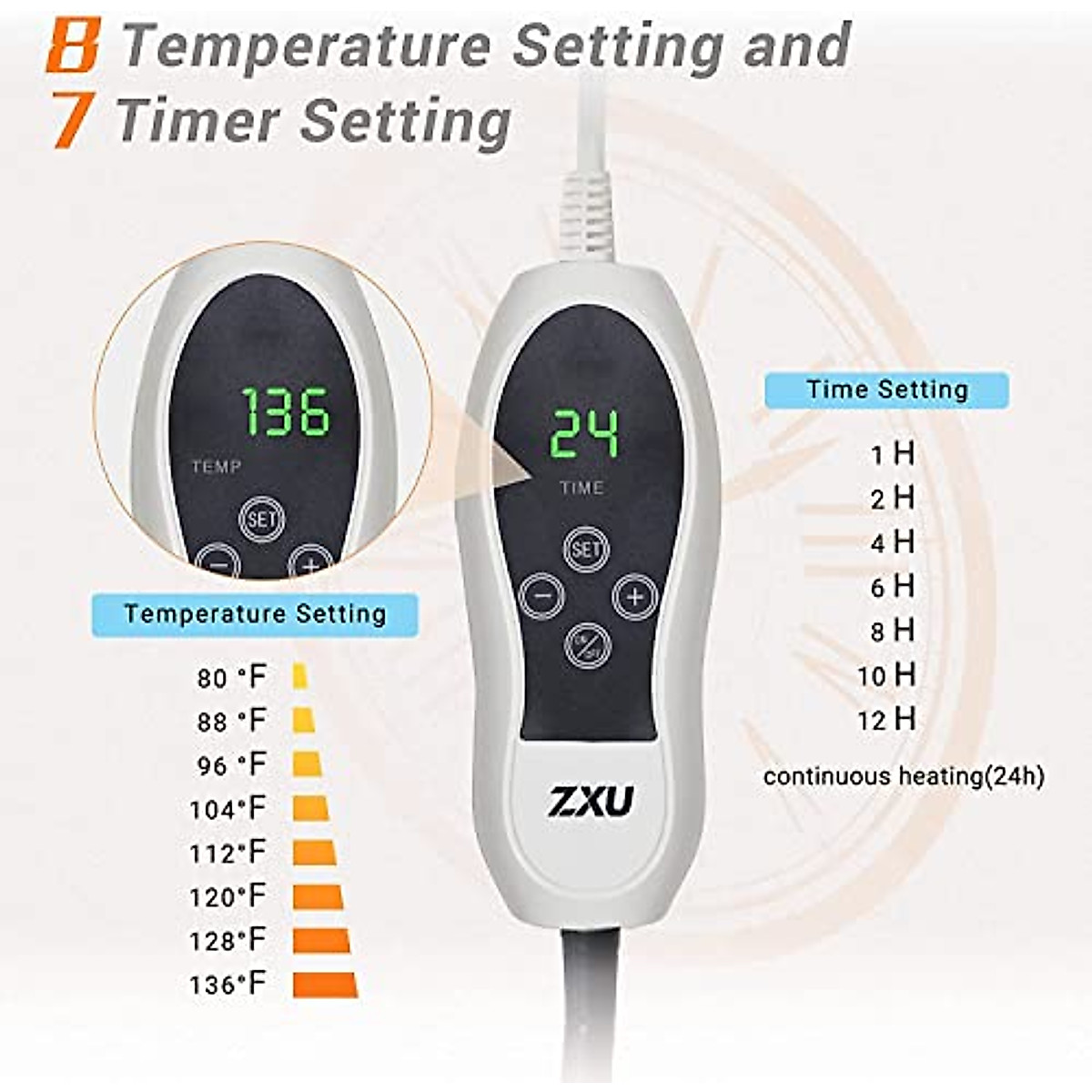 ZXU Pet Heating Pad, Electric Cat Heat Pad with 8 Heat Setting,1-12 Hour Auto Shut Off Timer,Stay On Function,Adjustable Heated Cat Bed with Removable Cover,Dog Heating Pad,Indoor (18" x 22")