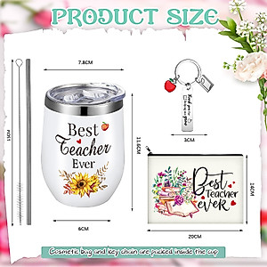 12 Pcs Teacher Appreciation Gifts Set Insulated Teacher Coffee Tumbler Wine Coffee Mug Makeup Bag Cosmetic Bag Teacher Keychains Thank You Teacher Gifts for Women Teachers (Rectangle Keychain)