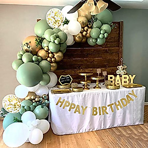 Sage Green Balloon Garland Kit,138pcs Sage Green Balloons with White Metallic Gold Confetti Balloons for Wedding Birthday Party Baby Shower Party Background Decoration