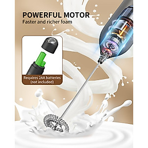 CIRCLE JOY Milk Frother Hanheld with Stand, Electric Coffee Frother, Battery Operated Hand Frother Wand Drink Mixer Mini Foamer for Matcha Lattes Cappuccino, Kitchen Gifts, Black