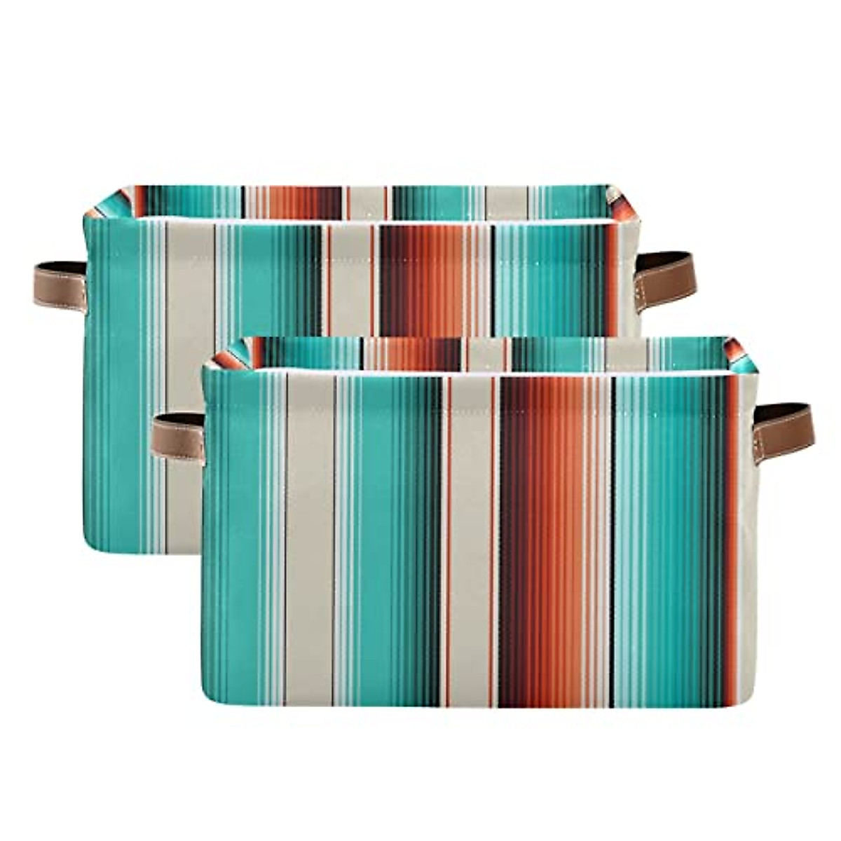 WELLDAY 2PCS Storage Basket Mexican Serape Blanket Stripes Large Foldable Storage Bin Cube Collapsible Organizer