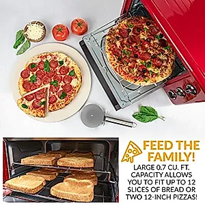 Nostalgia RTOV2RR Large-Capacity 0.7-Cu. Ft. Capacity Multi-Functioning Retro Convection Toaster Oven, Fits 12 Slices of Bread and Two 12-Inch Pizzas, Built In Timer, Includes Baking Pan,Metallic Red
