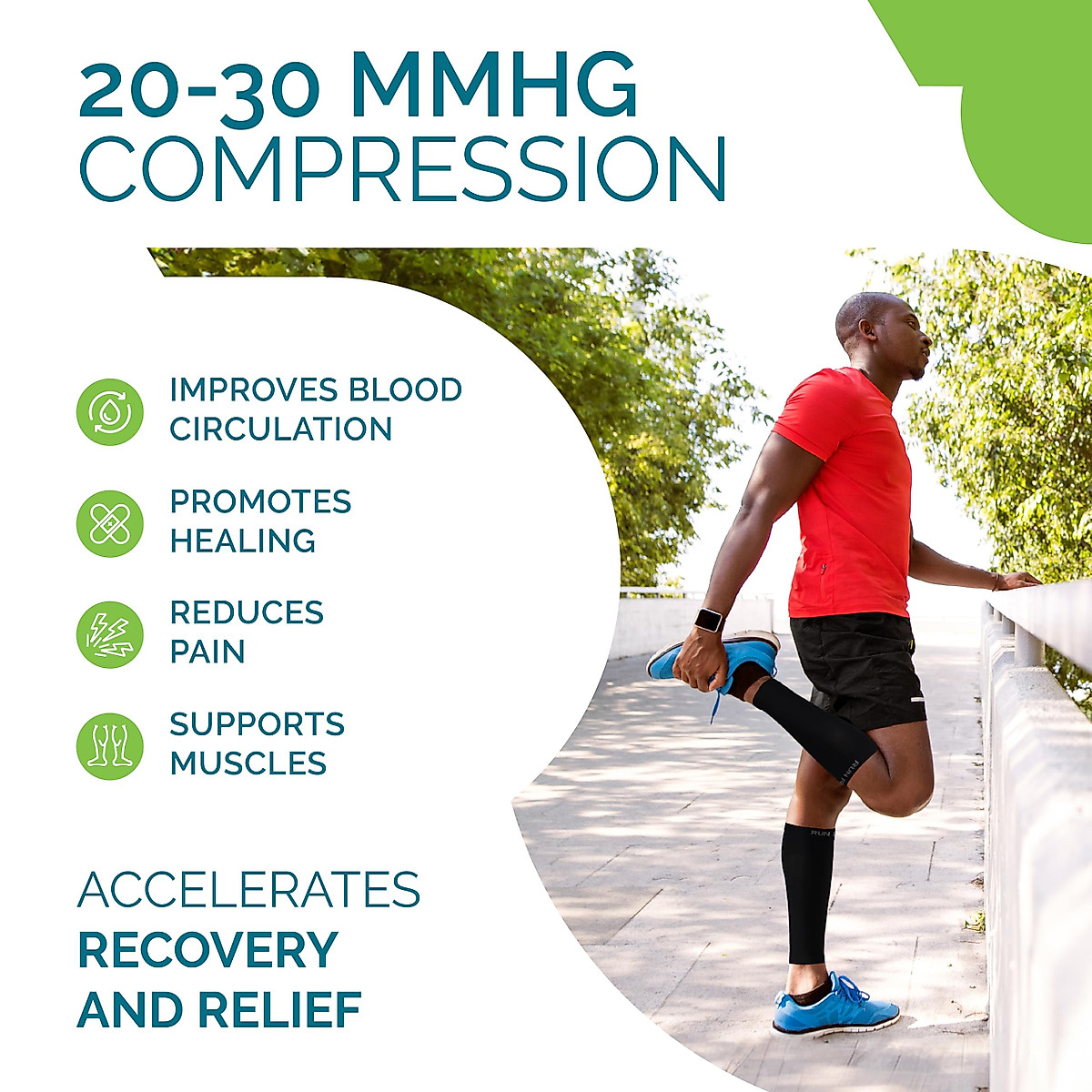 Calf Compression Sleeves for Men and Women - Footless Compression Socks for Runners, Shin Splints, Varicose Vein and Calf Pain Relief - Leg Brace for Running, Cycling, Travel - Medium, Black