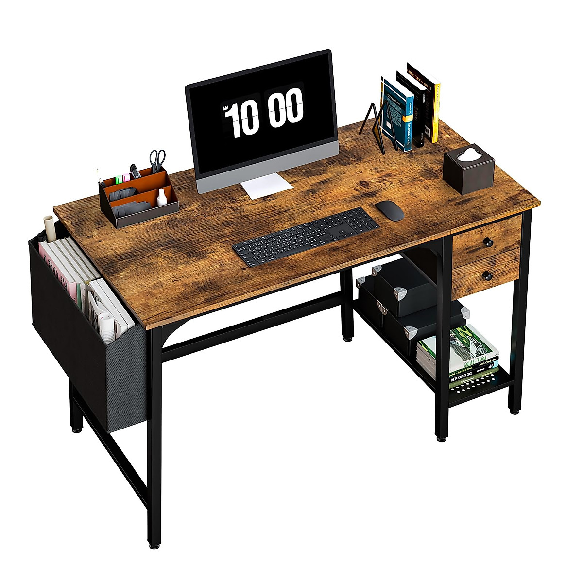 Lufeiya Computer Desk with Drawers - 40 Inch Work Small Desk for Bedroom Home Office, Simple Study Writing Table PC Desks with Drawer Storage Shelves, Rustic Brown