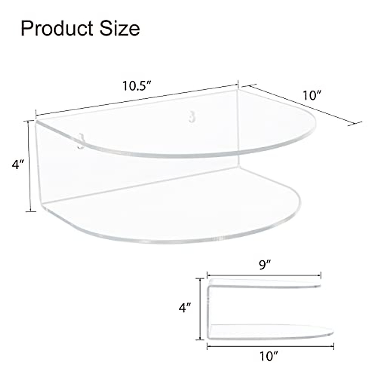 HMYHUM Acrylic Floating Nightstand Set of 2, Wall Mounted Bedside Table for Bedroom, Hanging, 8 lbs Load, 10.5" L x 10 "W x 4" H, Clear