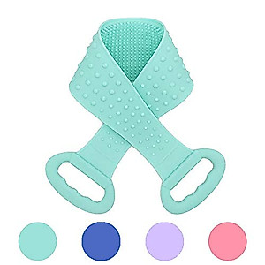 Silicone Bath Body Brush, Dual Sided Foldable Long Handled Design Soft Body Back Scrubber, Eco Friendly, Easy to Clean, Portable for Traveling (Green)