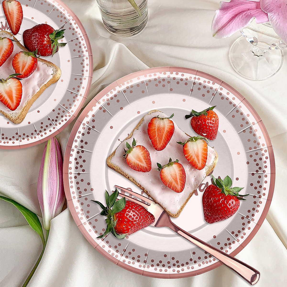 100Pcs Pink Birthday Plates rose gold plates and napkins party supplies for Girl Women