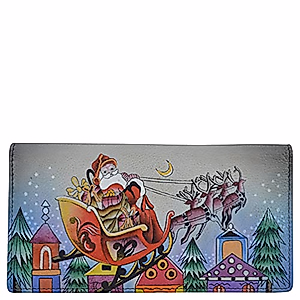 Anna by Anuschka Women's Hand-Painted Genuine Leather Clutch Wallet - Riding With Santa
