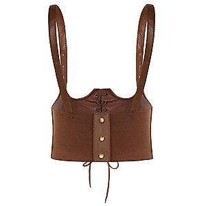 Women Underbust Corset Belt Elastic Faux Leather Steampunk Renaissance Goth Corset Dark Brown S