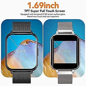 Hommie Smart Watches for Men, 1.69" HD Touch Screen Fitness Tracker IP68 Waterproof Smartwatch with Heart Rate Monitor, Blood Oxygen, Pedometer, Compatible with Android iPhone iOS