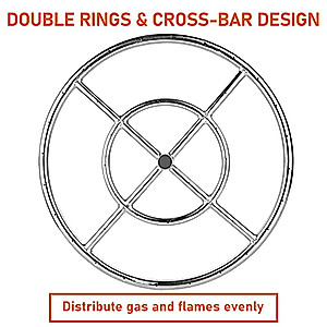 GASPRO 18 Inch Fire Pit Ring Burner, Round Fire Pit Burner for Fire Pit, Natural Gas & Propane Fireplace, 304 Series Stainless Steel, BTU 147,000 Max