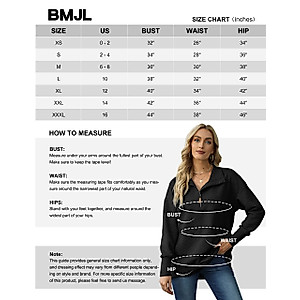 BMJL Women's Long Sleeve Shirts Oversized Casual Sweatshirt Quarter Zip Up Fall Dressy Tops 2022 Loose Half Zip Pullover(Black,L)