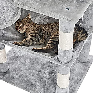 Catinsider 46.5 inches Cat Tree Multi-Level Cat Tower with Sisal-Covered Scratching Posts, Plush Perches, Hammock and Condo for Cats Light Gray