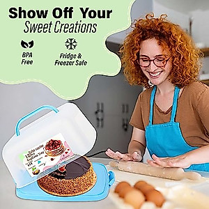 CASYMAR Portable Cake Carrier with 12 Cupcake Holder with Lid- Plastic Cake Containers with Lids Includes Knife & Accessories-Two Sided Base for Snacks Cookies Nuts Fruit etc-Suitable for 12-inch Cake