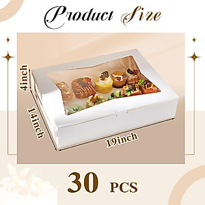Lincia 30 Pcs White 19 x 14 x 4 Inches Cake Boxes Large Window Bakery Cake Box Rectangle Cardboard Sheet Cake Box Bakery Take out Containers for Pastries Muffins Pies Chocolate Covered Strawberries