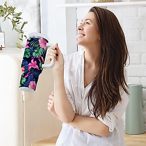 YKZEYK Tropical Floral Hibiscus 40 OZ Tumbler with Handle And Straw Insulated Tumblers Coffee Mug Travel Cup Cups with Lids And Straws Coffee Tumbler